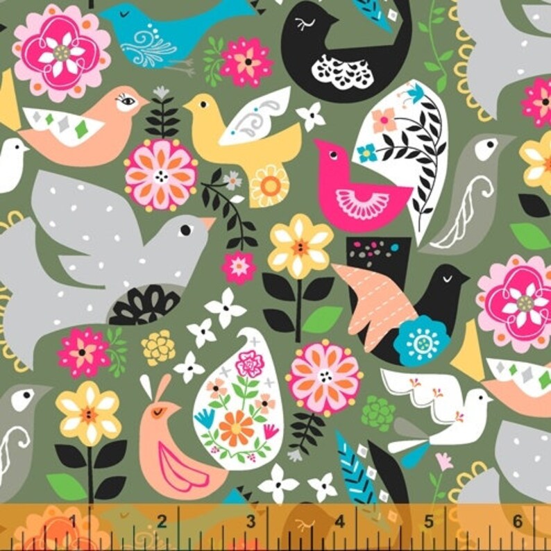 Birds in Olive Part of the Fiesta Line by Windham Fabrics | Etsy