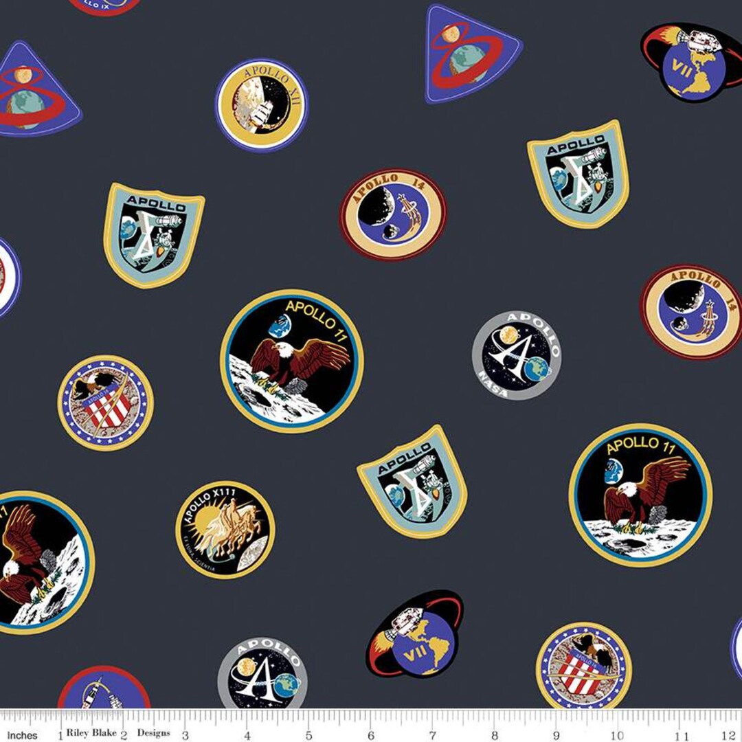 NASA Apollo 11 Main Patches in Charcoal - by Riley Blake Designs - Your ...