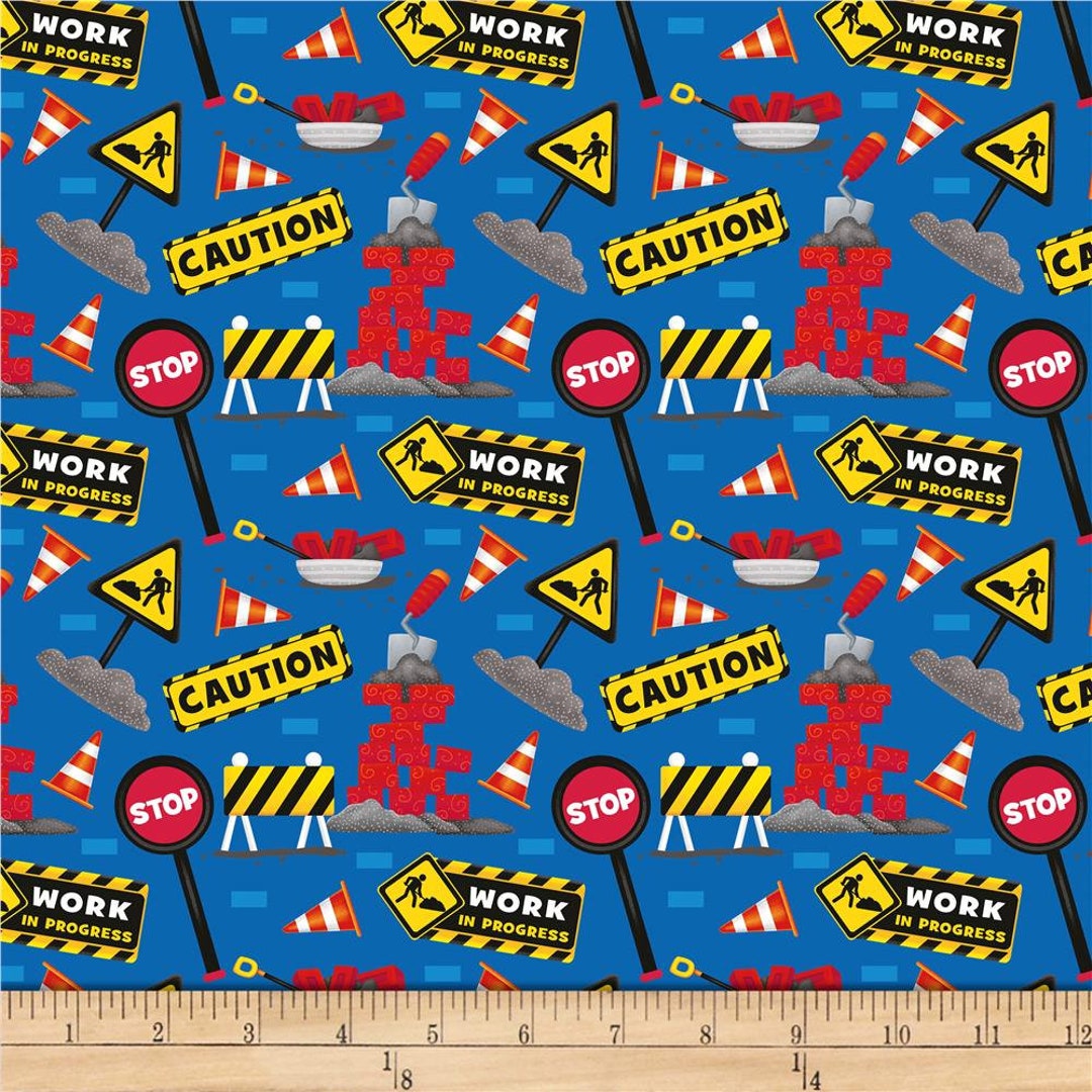 Work in Progress Construction Signs in Blue by Quilting Treasures 9 ...