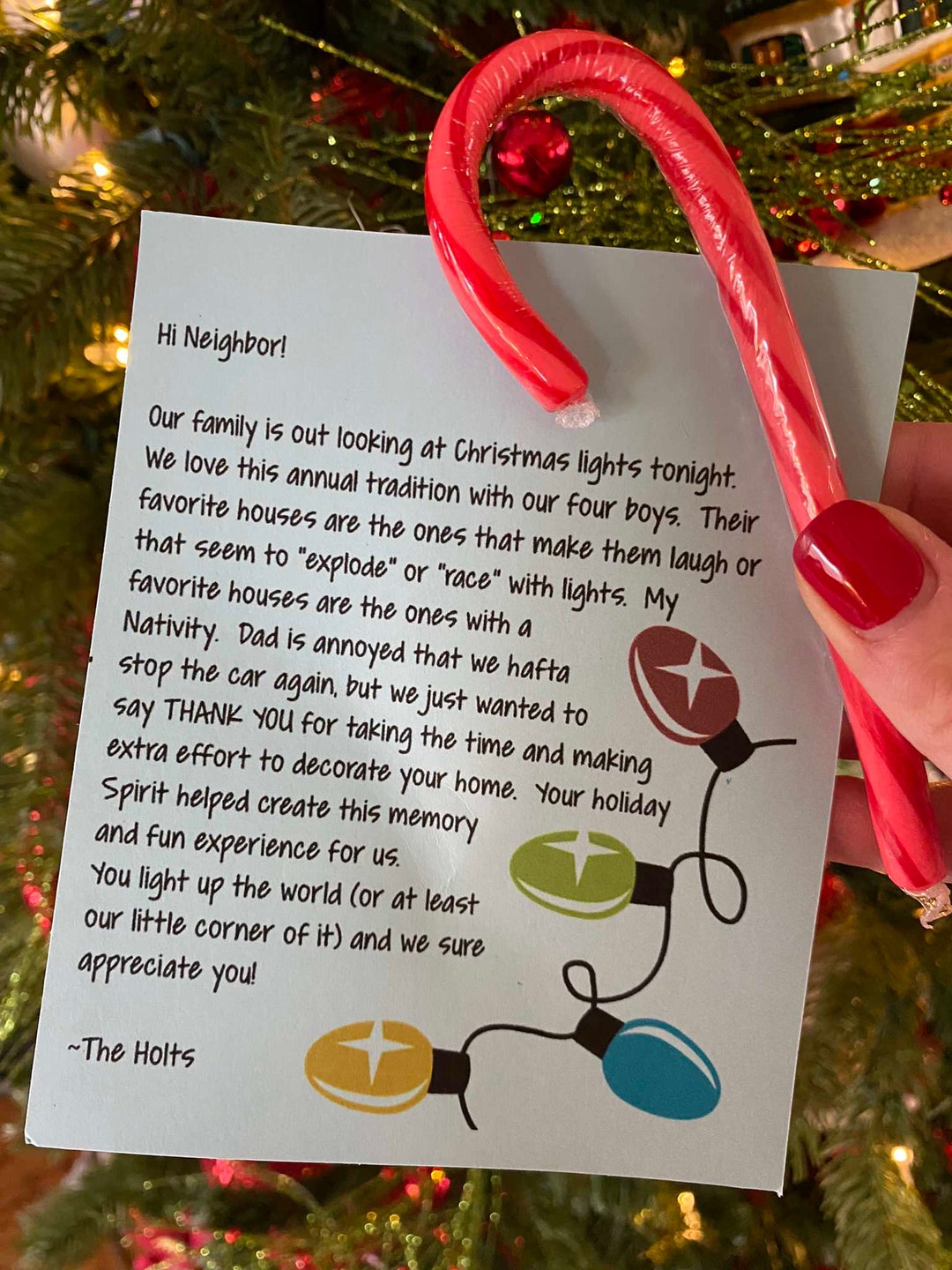 Christmas Lights Printable Holiday Yard Art Neighbor Gift Handout - Etsy