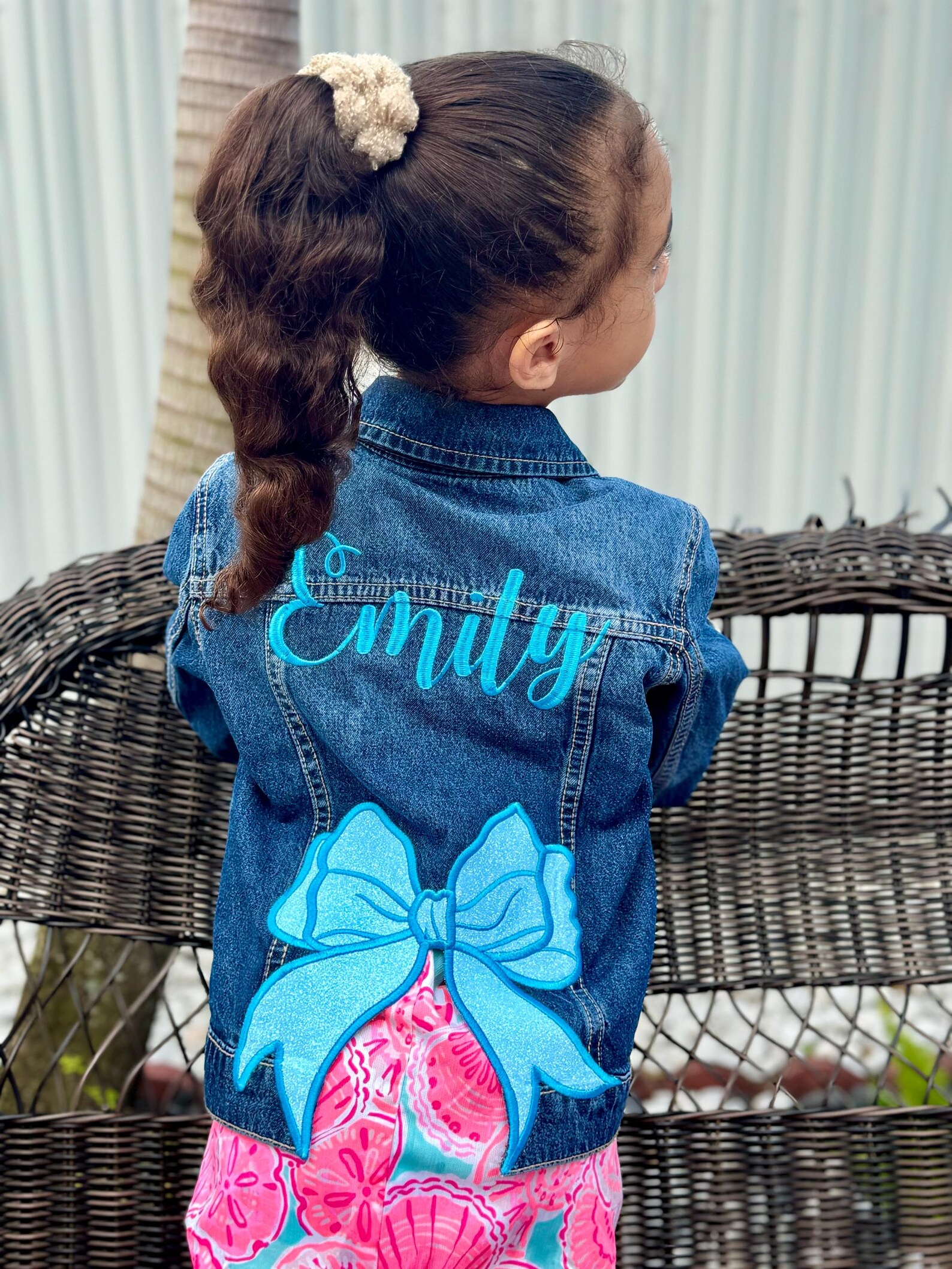 Big Bow Embroidered Jean Jacket, Custom Jean Jacket, Personalized Jean ...