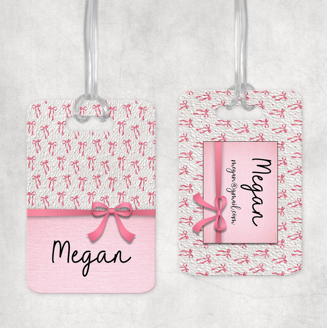 DIGITAL FILE, Pink Bow Sublimation Bag Tag, Preppy Digital Luggage Tag ...
