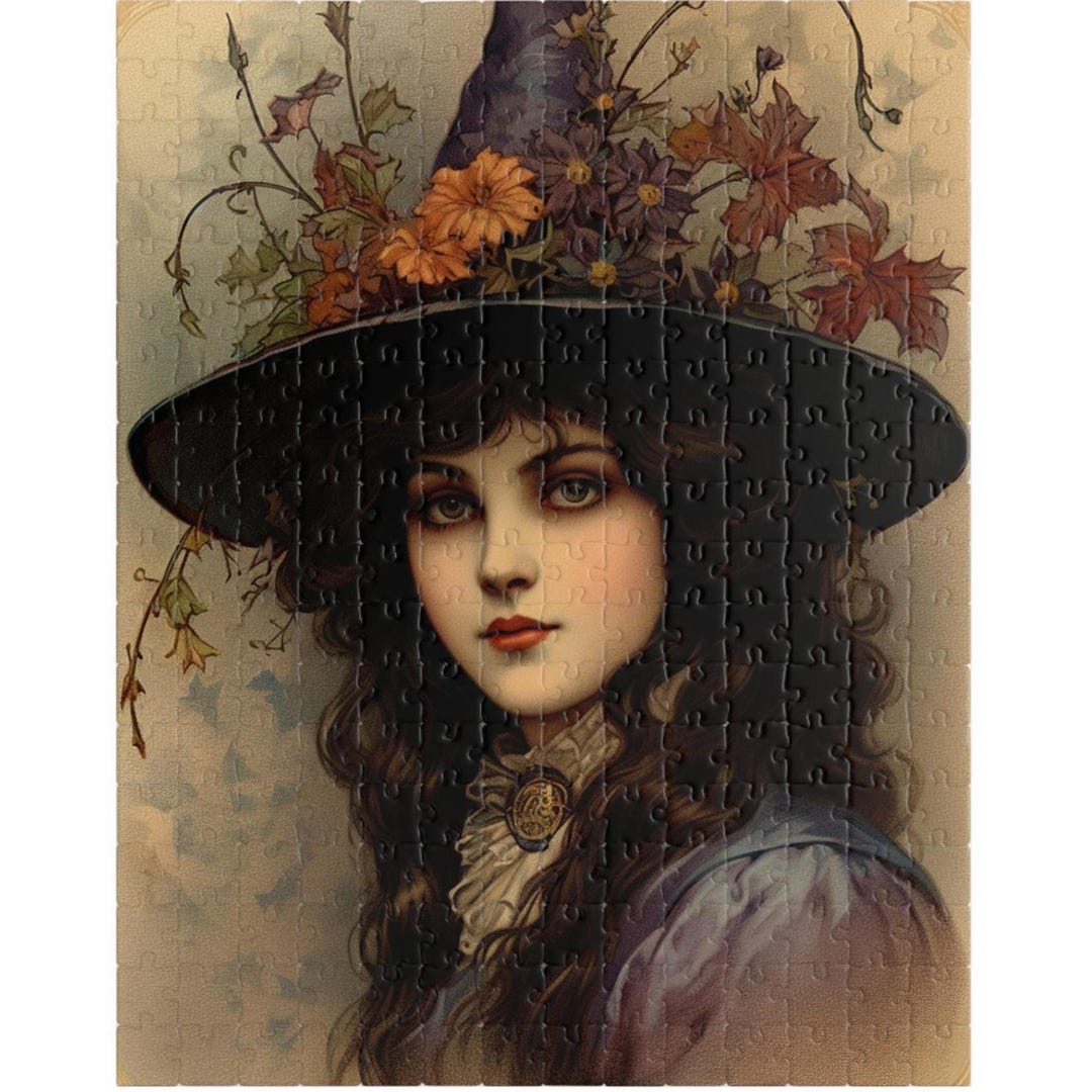 1014-piece Vintage Witch Puzzle - Halloween Jigsaw With Flowers Hat ...