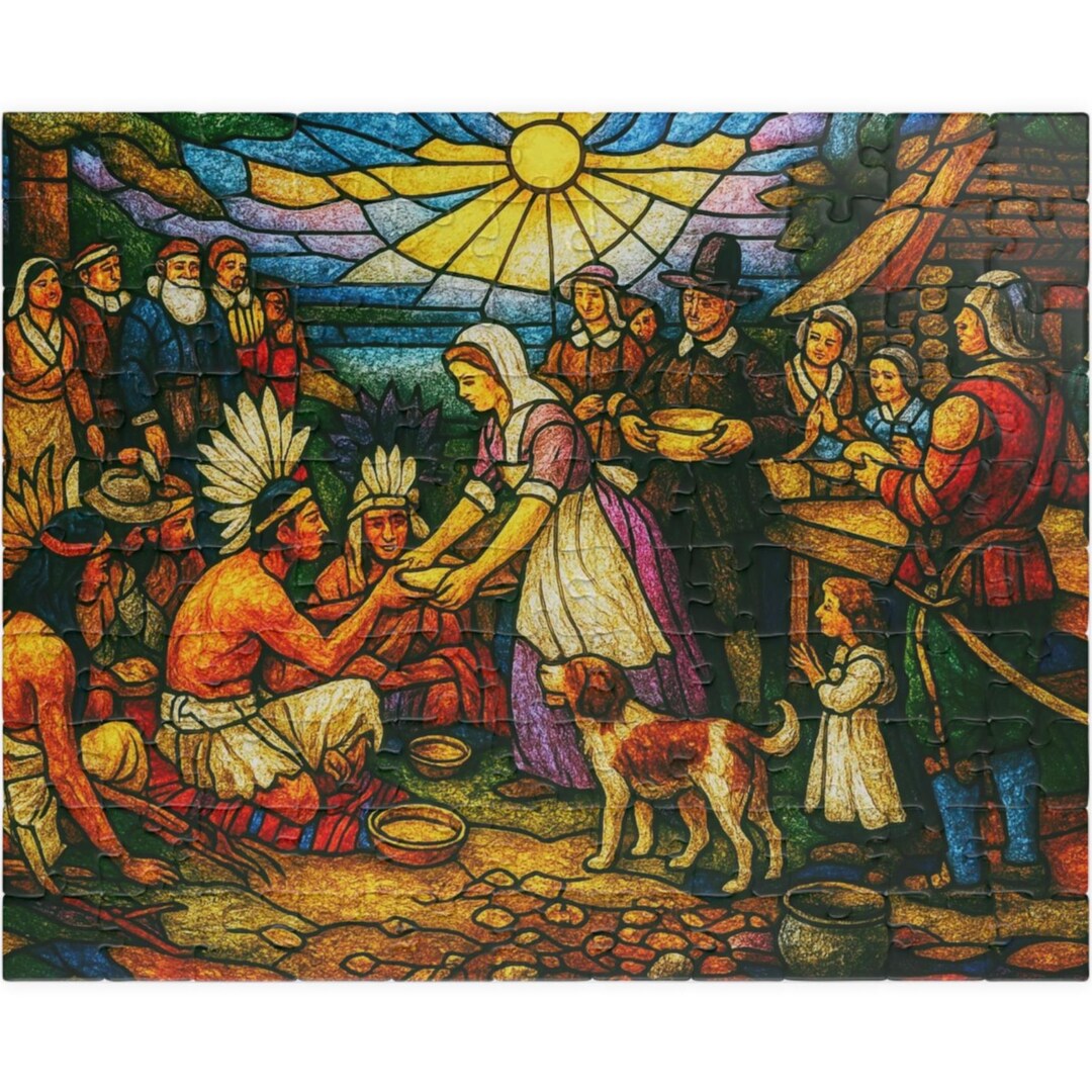 1014-piece Stained Glass Thanksgiving Jigsaw Puzzle (110, 252, 520 ...