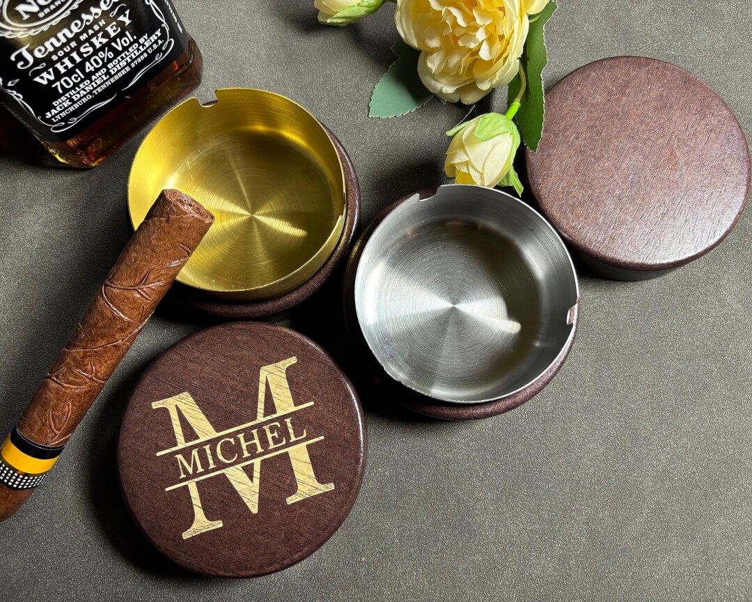 Personalized Wooden Ashtray With Lid, Stainless Steel Liner, Best Gift ...