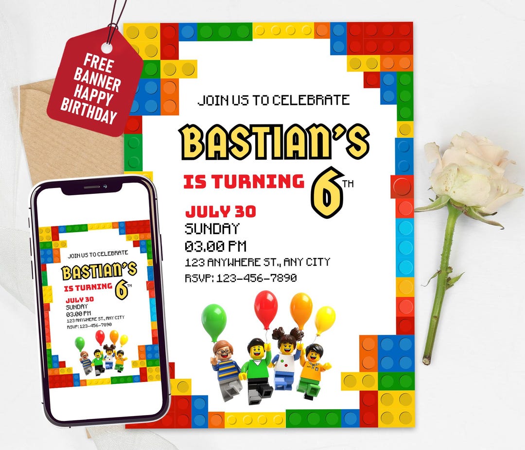 Lego Birthday Invitation, Editable Lego Birthday Invite, Building Block ...