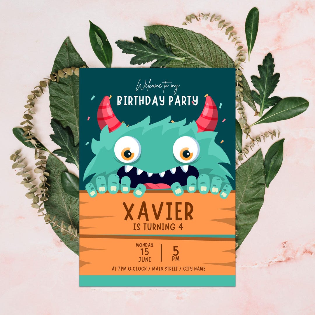 Birthday Invitation, Monster Birthday Invitation, Editable Monster ...