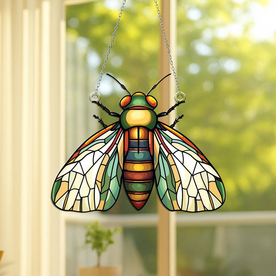 Colorful Insect Faux Glass Suncatcher, Cicada or Beetle Window Hanging ...