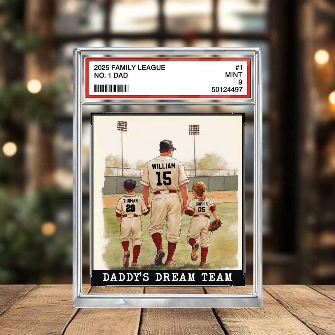 Personalized Baseball No. 1 Dad Man & Kids Trading Card Style Acrylic ...