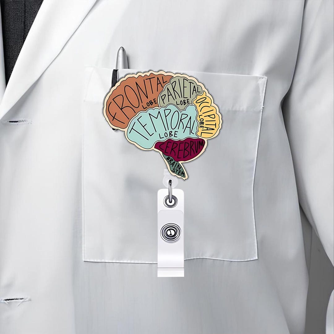 Brain Lobe Anatomy Badge Reel, Neuroscience RN ID Holder, Psych Nurse ...