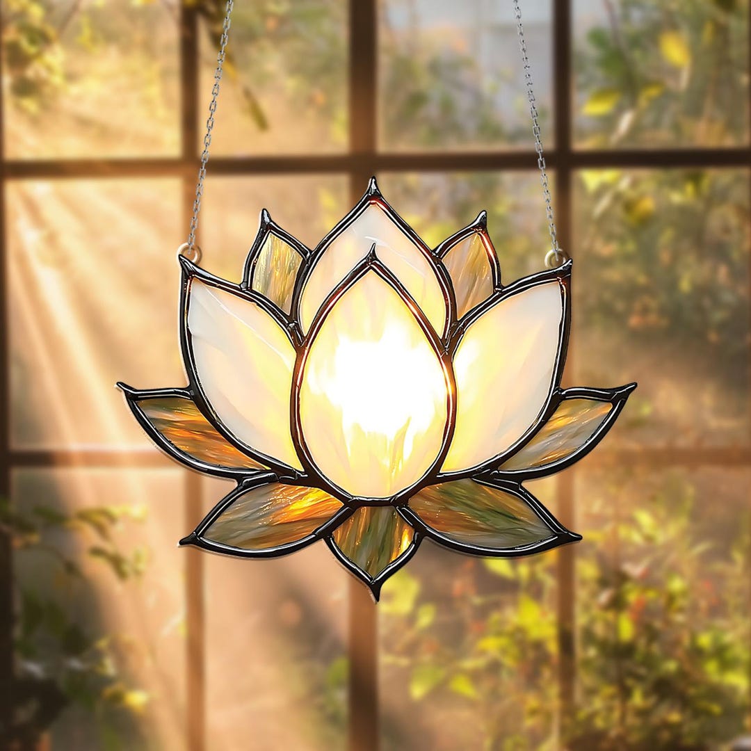 Acrylic 2D Flat Golden Lotus Flower Window Hanging, Zen Spiritual Decor ...