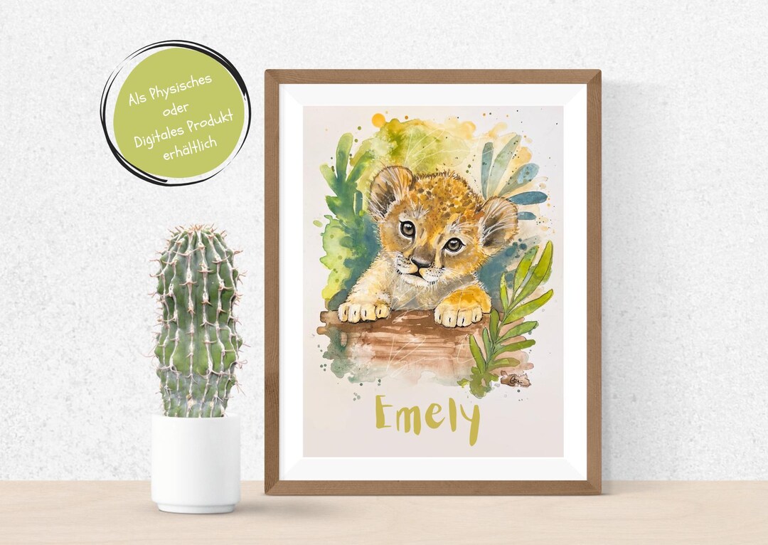 Lion Watercolor Print by Lea Kreusel, Nursery Pictures, Personalized ...