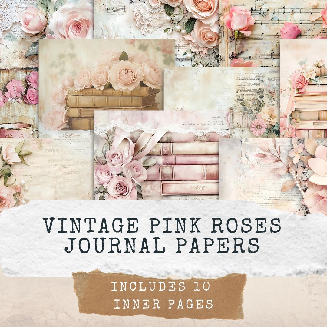 Pink Roses Digital Paper Vintage Junk Journal Kit Journal Pages British ...