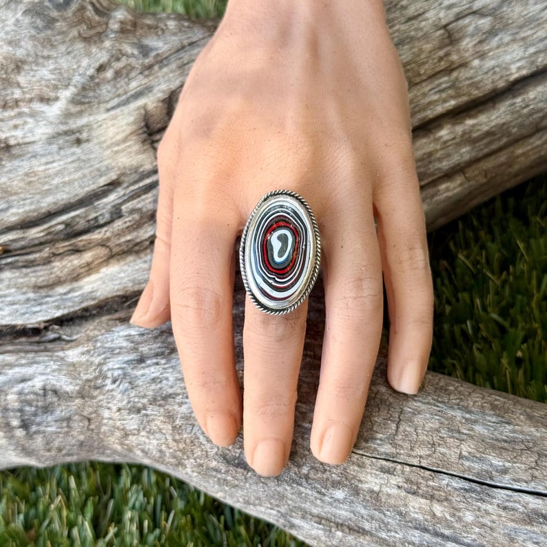 Fordite Detroit Agate Sterling Silver Ring Size 8.5, Unique Artisan ...