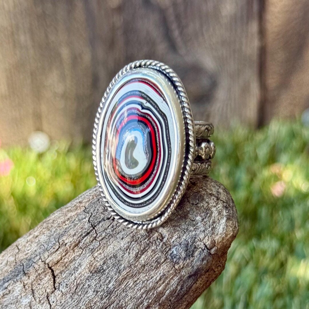Fordite Detroit Agate Sterling Silver Ring Size 8.5, Unique Artisan ...