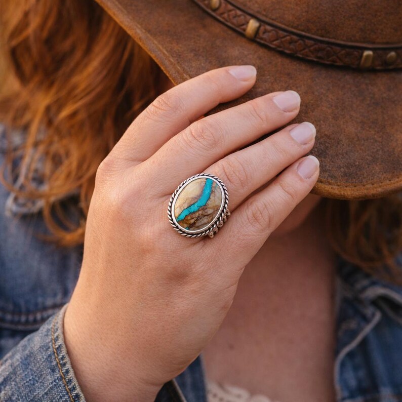 Easter Blue Ribbon Turquoise Statement Ring, Sterling Silver Size 11 ...