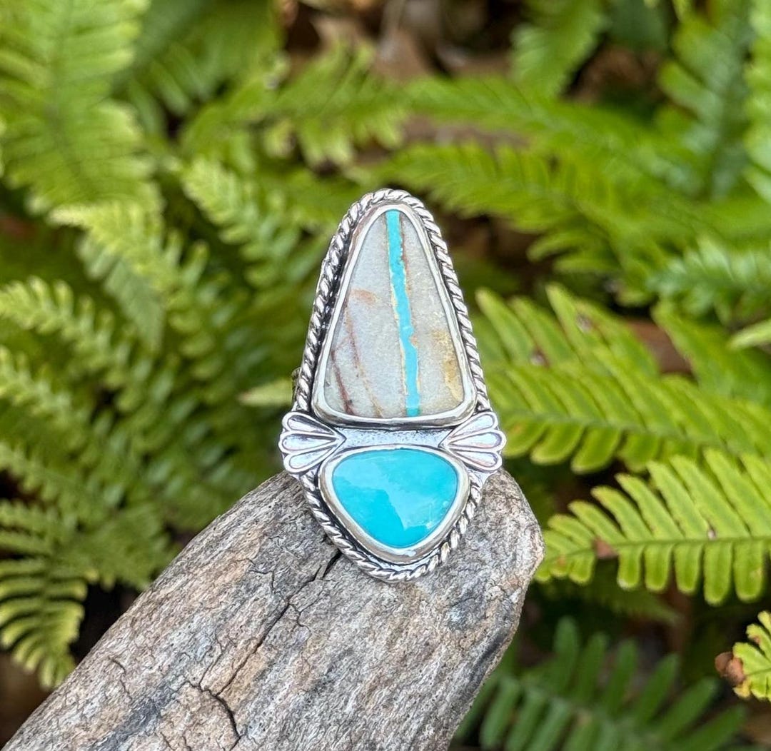 Royston Ribbon Turquoise Sterling Silver Ring Size 8, Unique Artisan ...