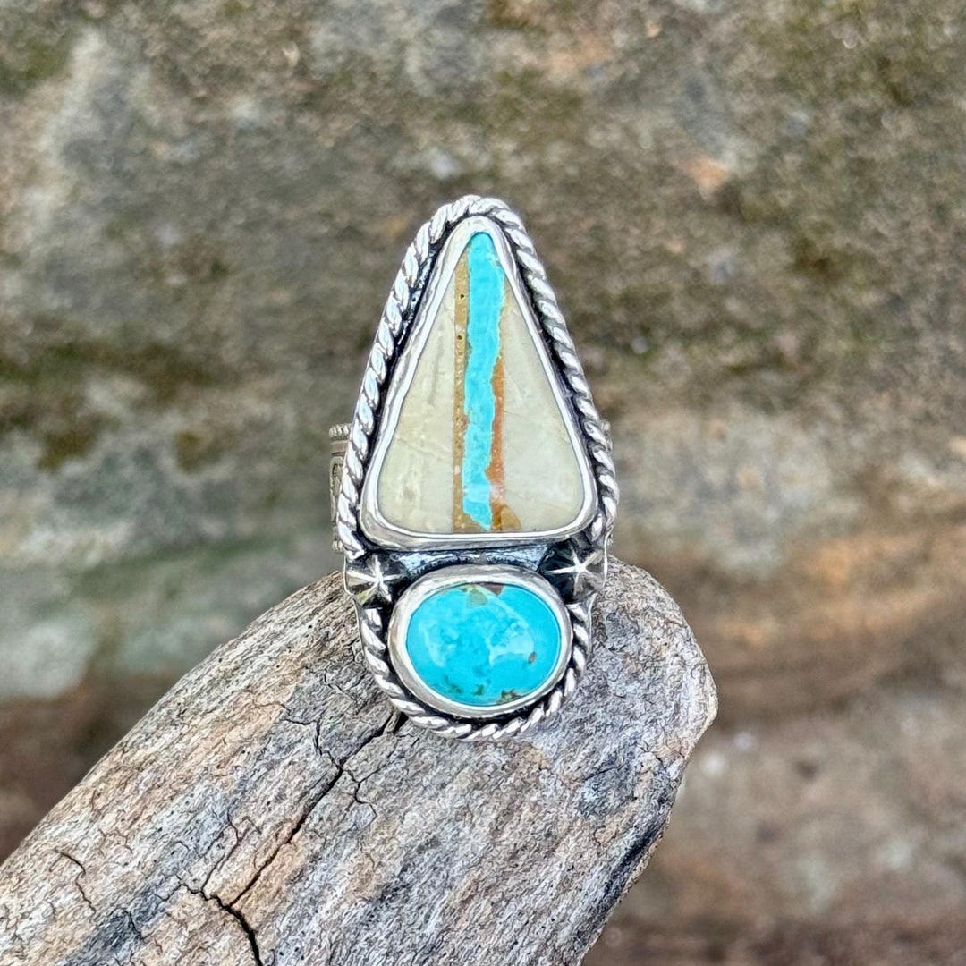 Royston Ribbon Turquoise Sterling Silver Ring Size 8, Unique Artisan ...