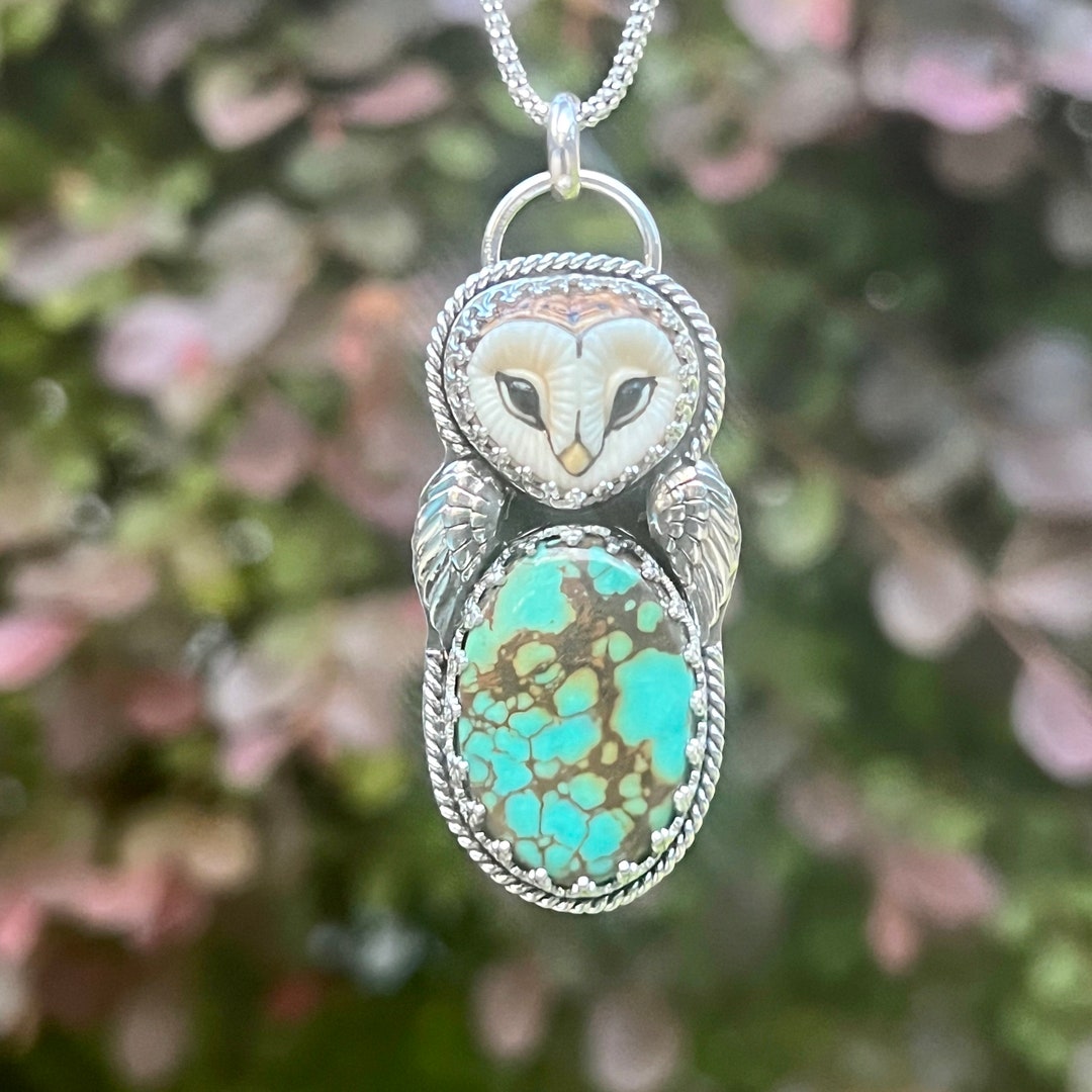 Turquoise Owl Necklace, Snowy Owl Necklace, Barn Owl Pendant, Unique ...