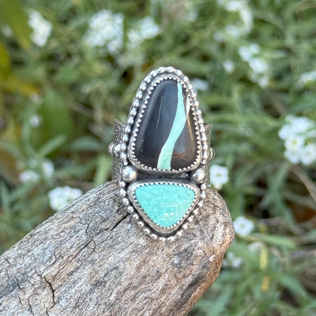 Variscite Ring, Black Buffalo Ribbon Variscite Sterling Silver Ring ...