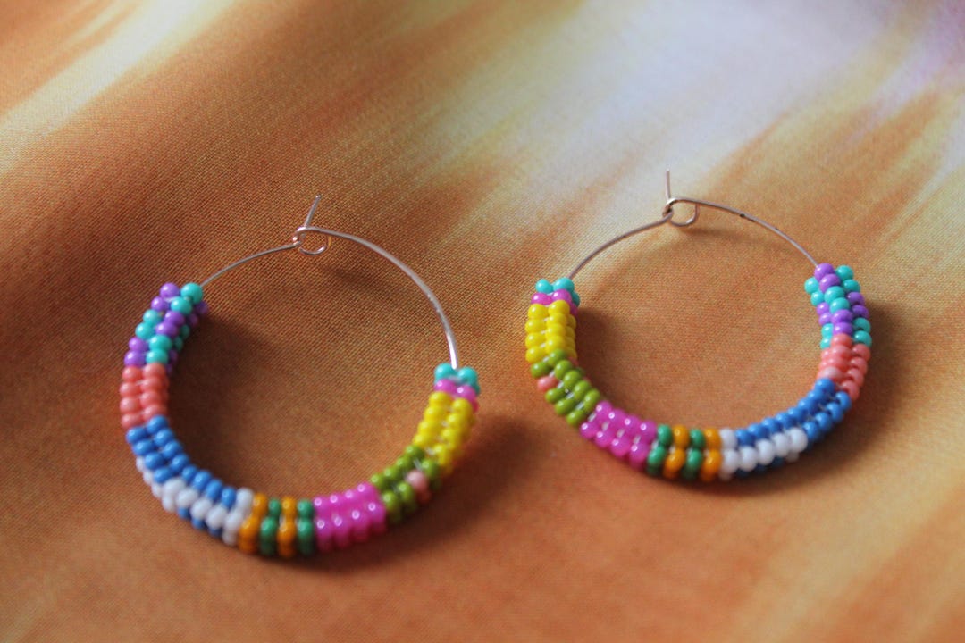 Beaded Hoop Bliss-boho Beaded Hoops-rainbow Bead Hoops- Color Pop Hoops ...