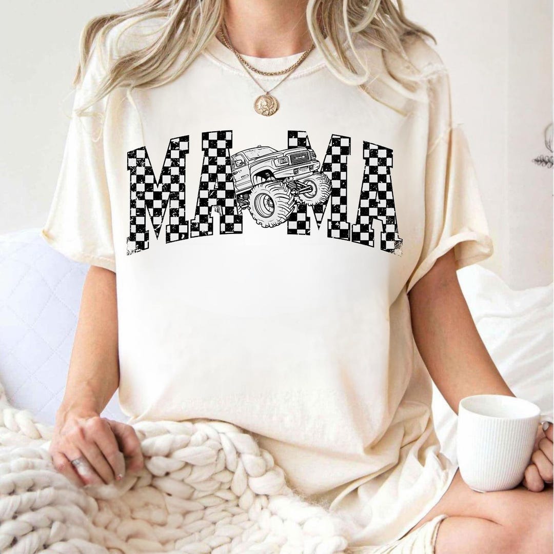 Trendy Checkered Mom Truck Graphic Png, Monster Truck Mom Png Trendy ...