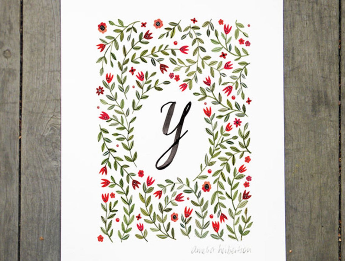 Monogram Letter Y Floral Art Print | Etsy