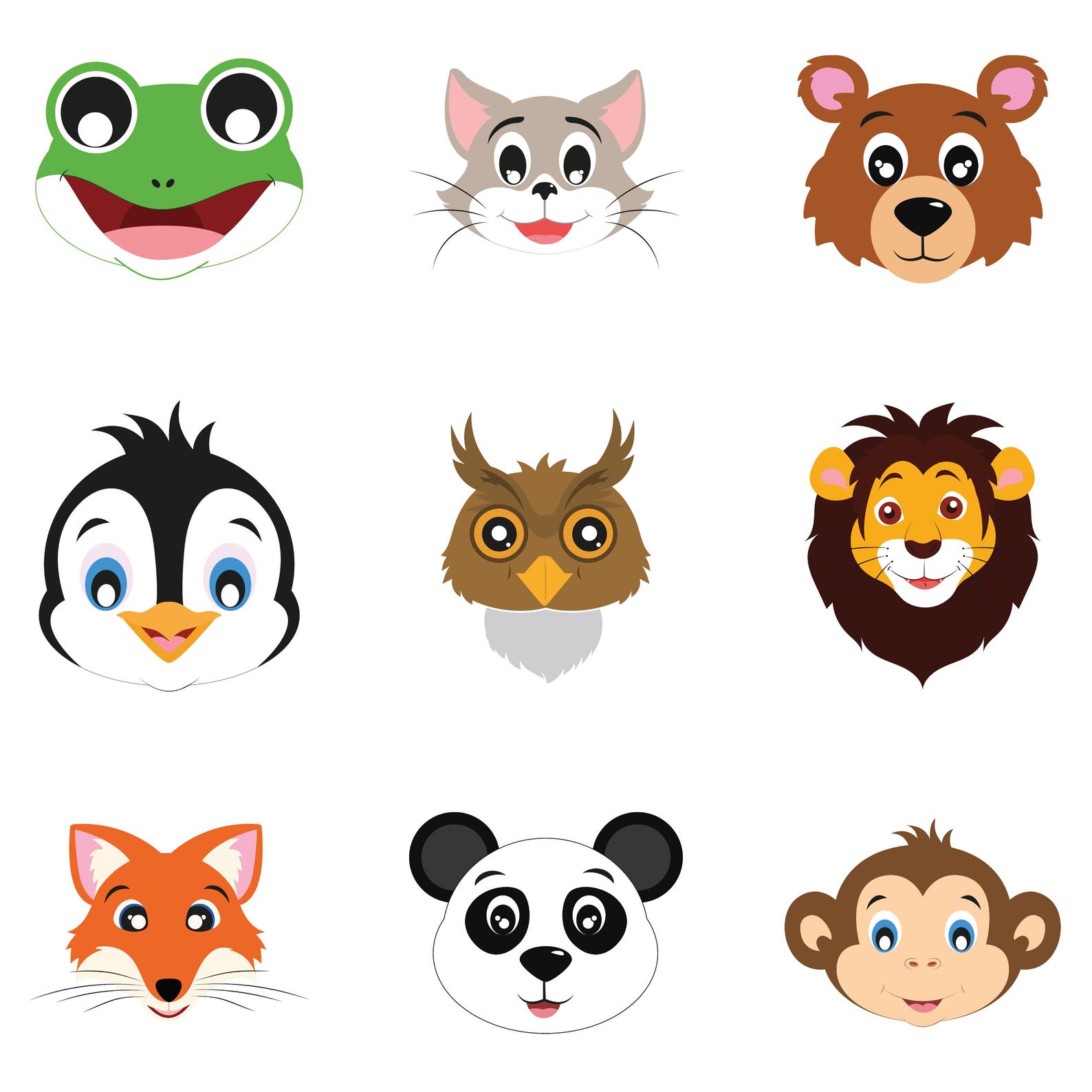 Set of Heads Cartoon Animals. Png, Svg, Ai, and Eps for Printable ...