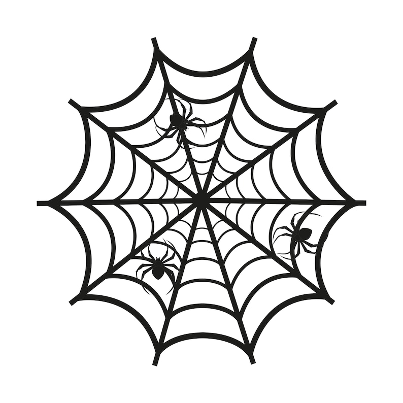 Spiderweb With Spiders Clipart: Black and White Design (digital ...