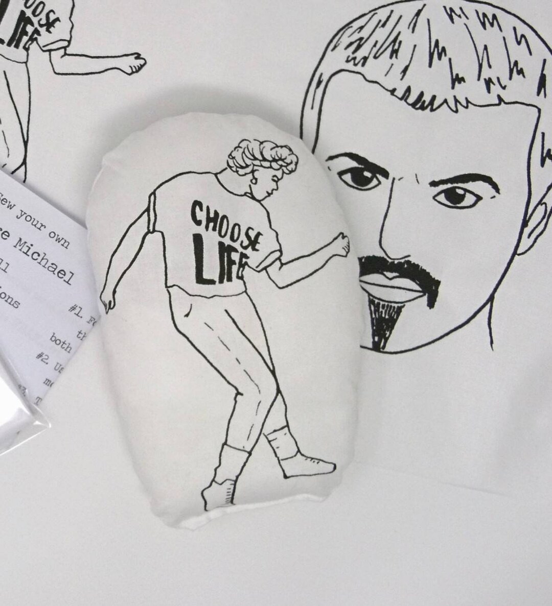 GEORGE MICHAEL Doll - Screen Printed Fabric Idol, Wham!, Wake Me Up, 80 ...