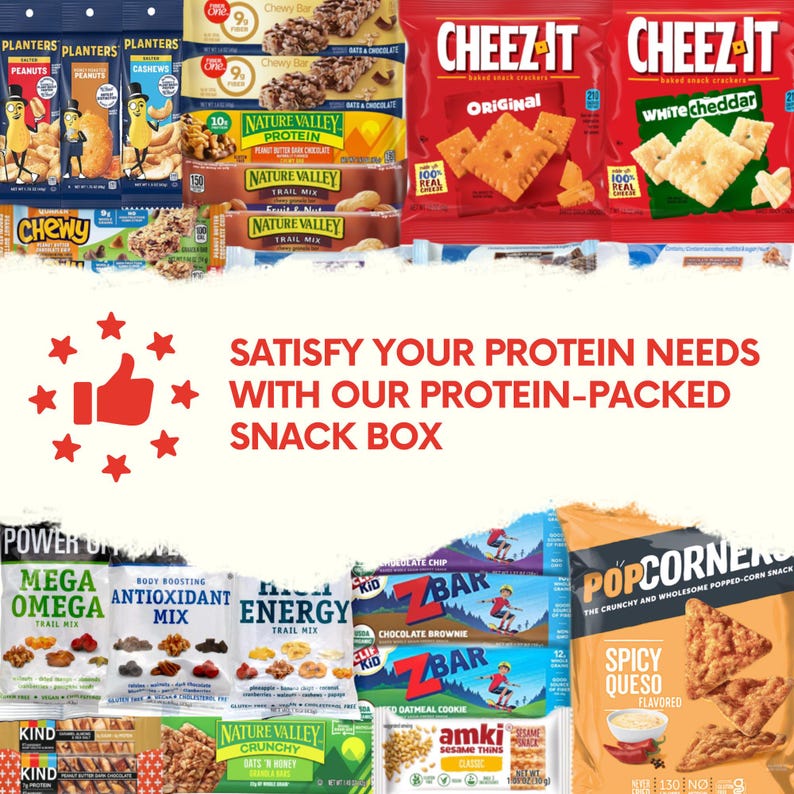 Jumbo Jumble Snack Box (40 Count) Protein Gift Care Package Snacks ...