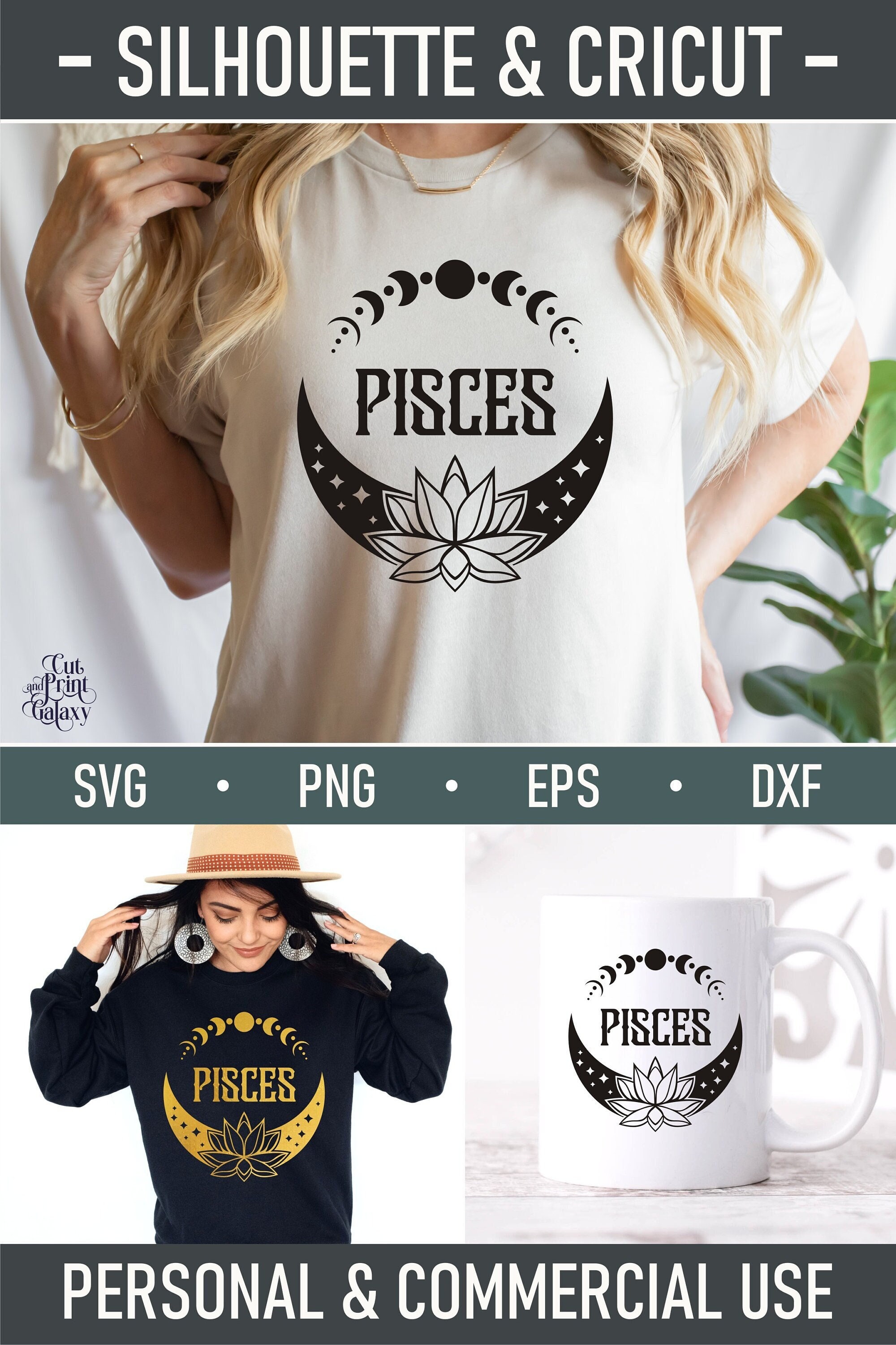 Pisces Svg Pisces Png Moon Svg Celestial Svg Mystical - Etsy