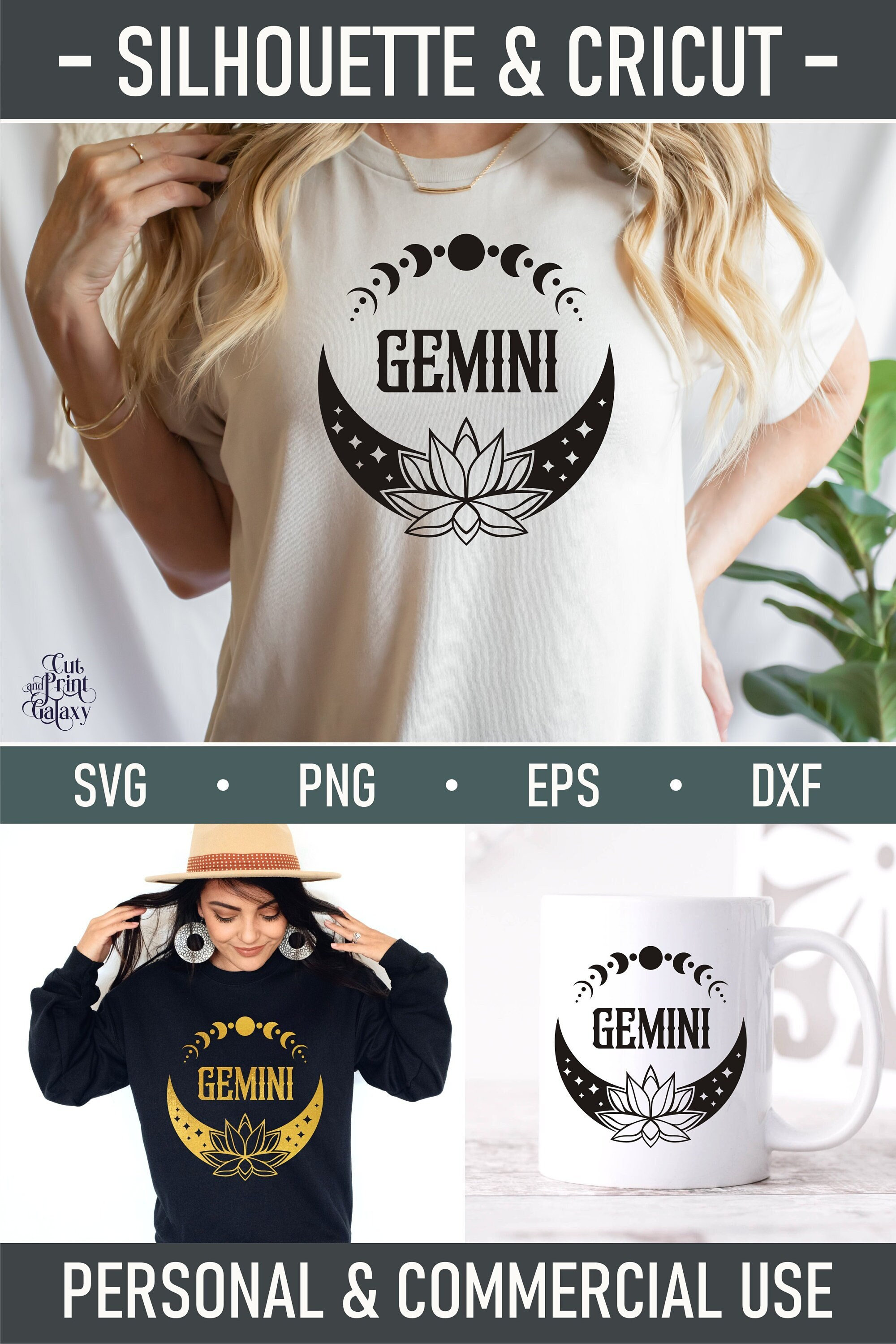 Gemini Svg Gemini Png Moon Svg Celestial Svg Mystical Svg Zodiac Svg ...