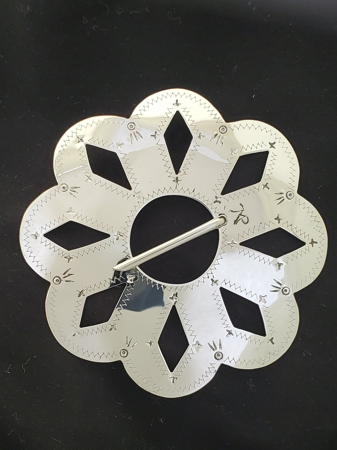 2.5 Inch German Silver Brooch With Diamond Cutouts - Etsy