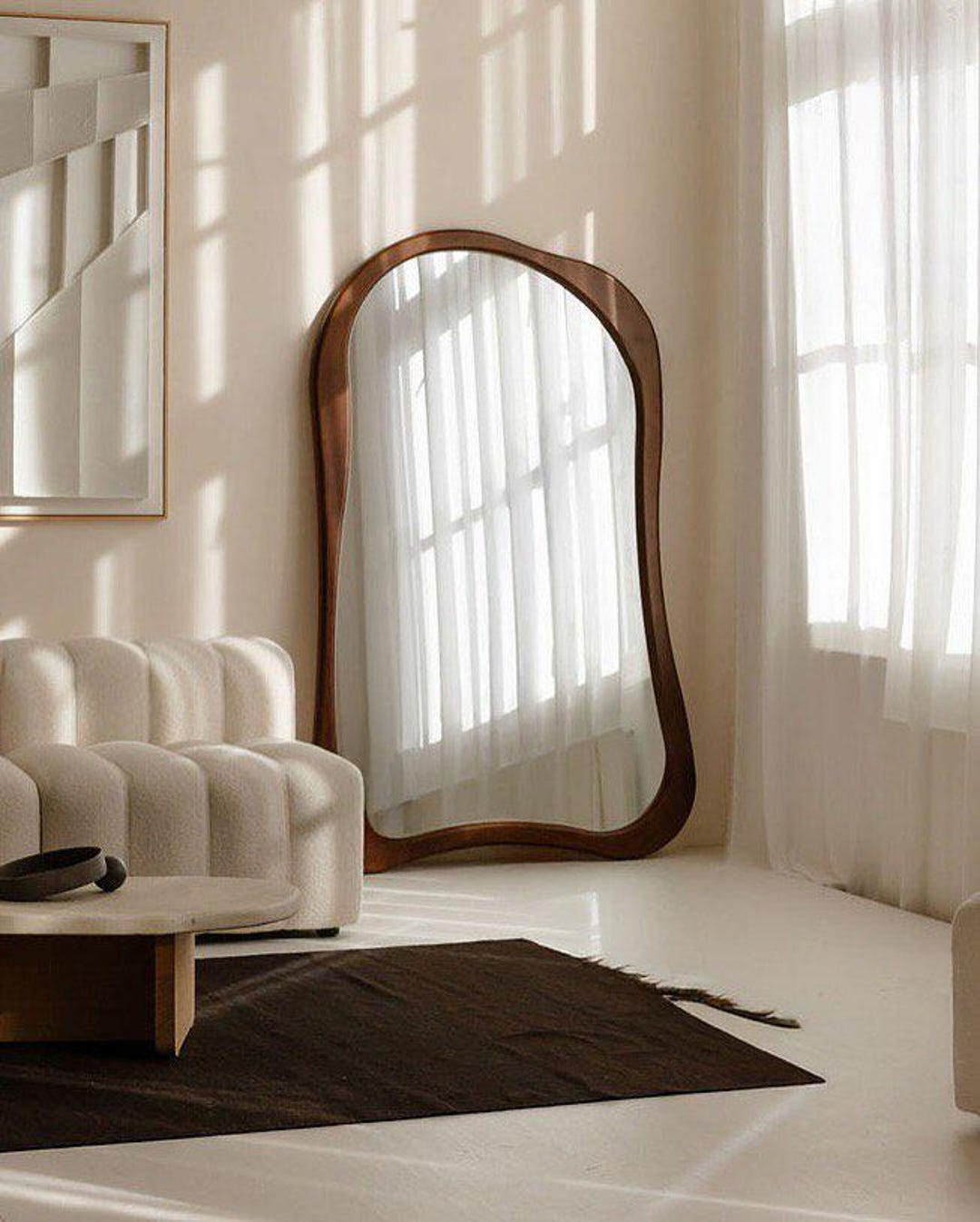 Real Wood Frame Mirror - Handcrafted Curved Wooden Frame Wall Mirror ...