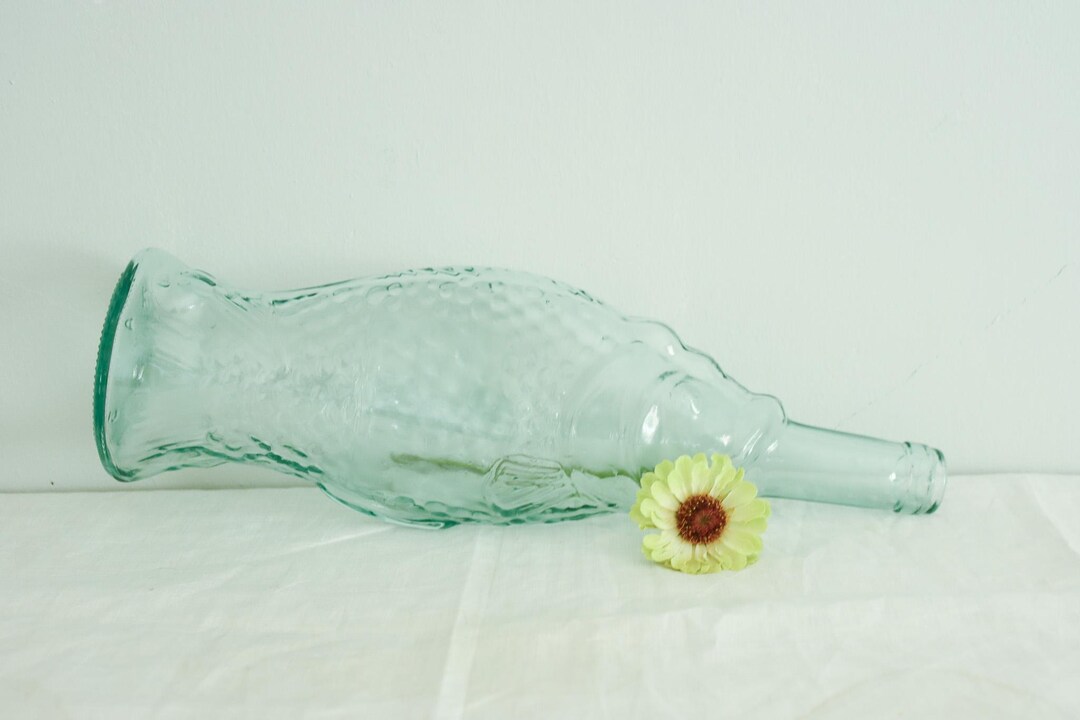 Vintage Fish Bottle Clear Aqua 13" - Etsy