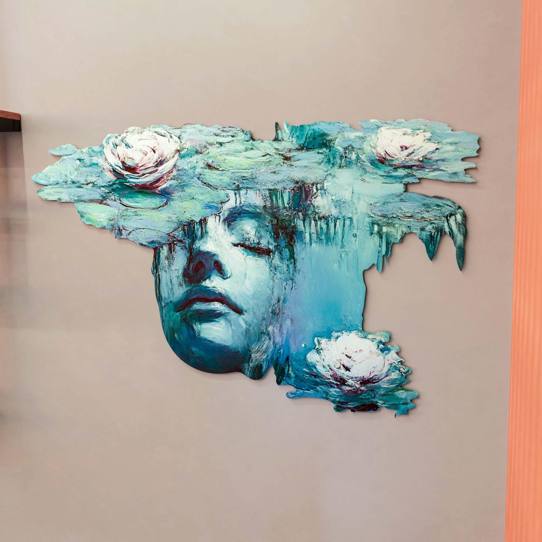 Woman Face With Lotus Flower Metal Wall Art Abstract Wall Decor Living ...
