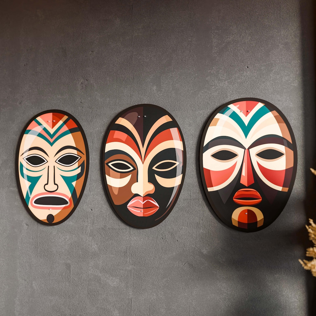 African Tribal Mask Metal Wall Decor Afrocentric Art Abstract Faces ...