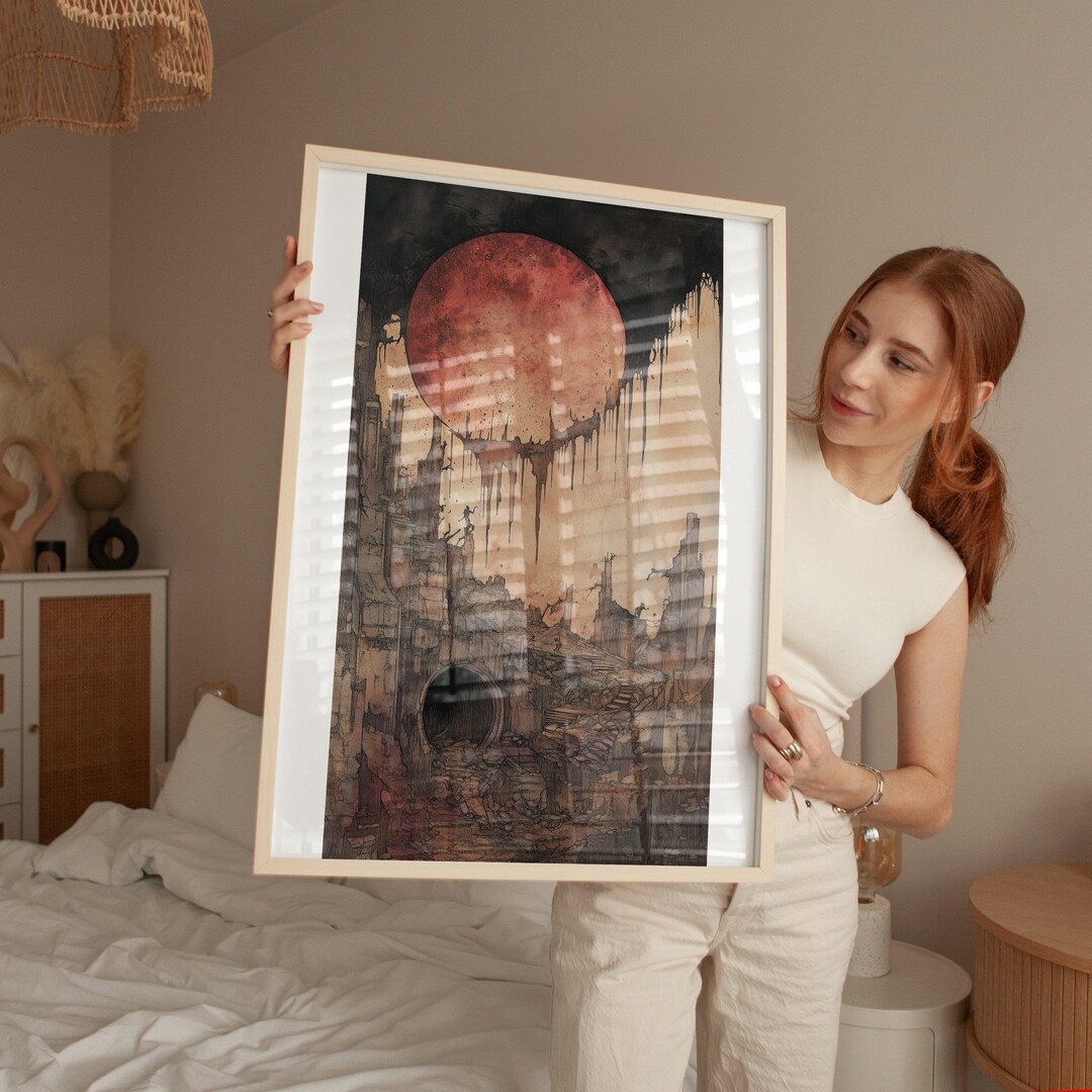 Digital Wall Art Dark Fantasy Red Moon Gothic Horror Landscape Post ...