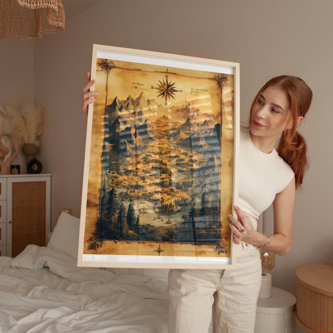 Canvas Vintage Middle Earth Map Fantasy Lord of the Rings Antique Decor ...