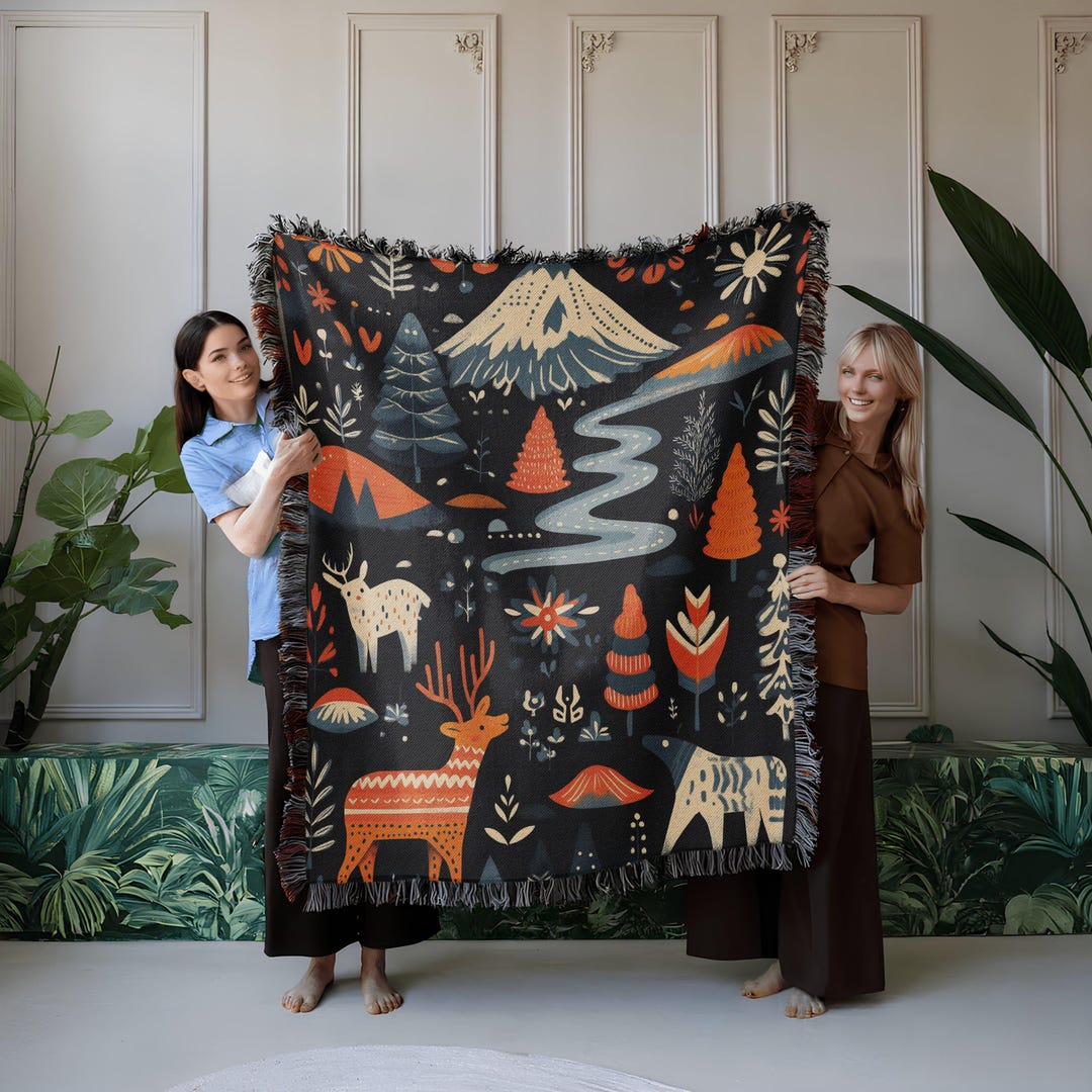 Blanket Cozy Woodland Animal Print Mountain Forest Scene Throw Rustic ...
