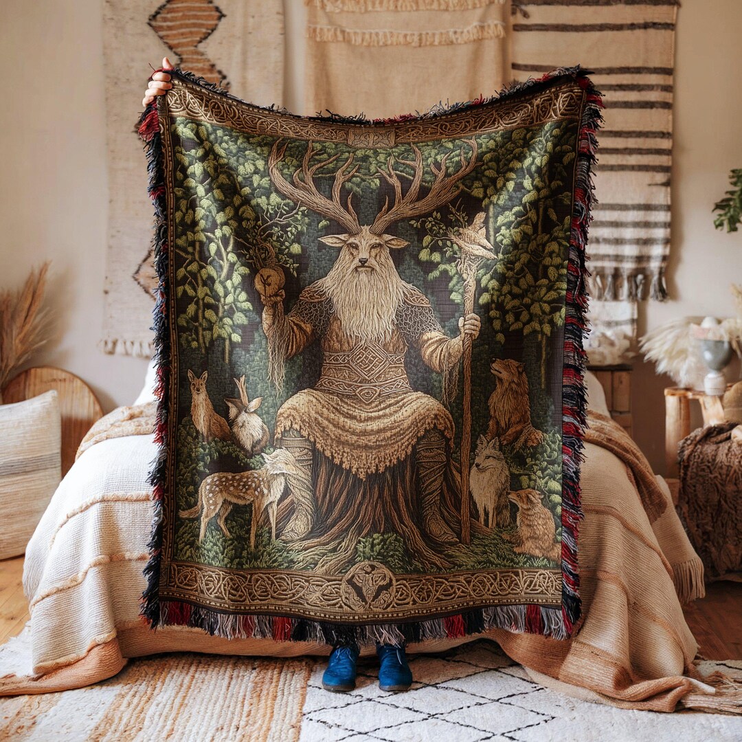 Blanket Rustic Celtic Druid Cernunnos Throw Mythical Woodland Creatures ...