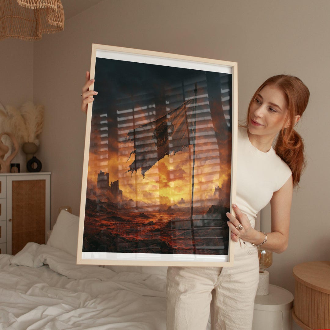 Canvas Dystopian Landscape Fiery Flag Scene Apocalyptic Dark Fantasy ...