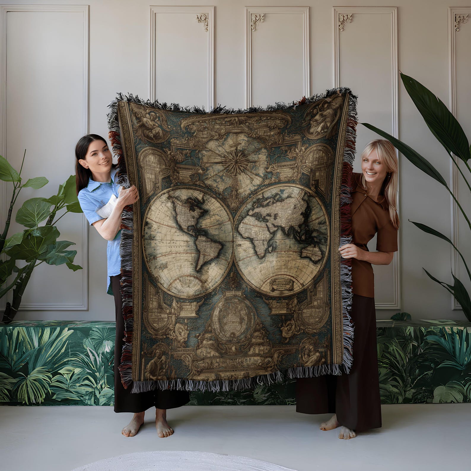 Blanket Antique World Map Vintage Historical Geography Globus Cozy ...