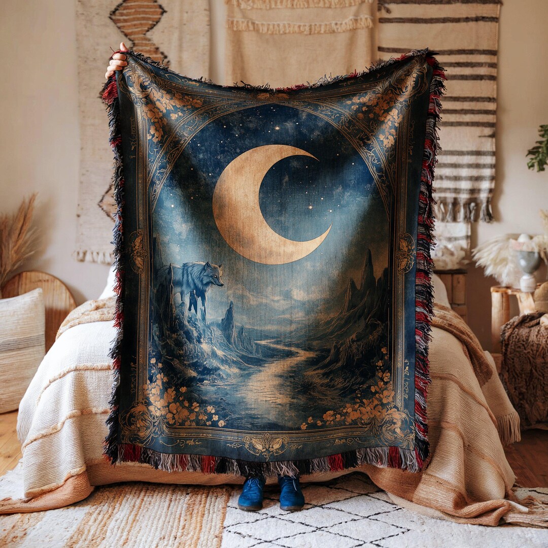Blanket Mystical Wolf Moonlight Throw Cozy Midnight Decor Wolf Moon ...