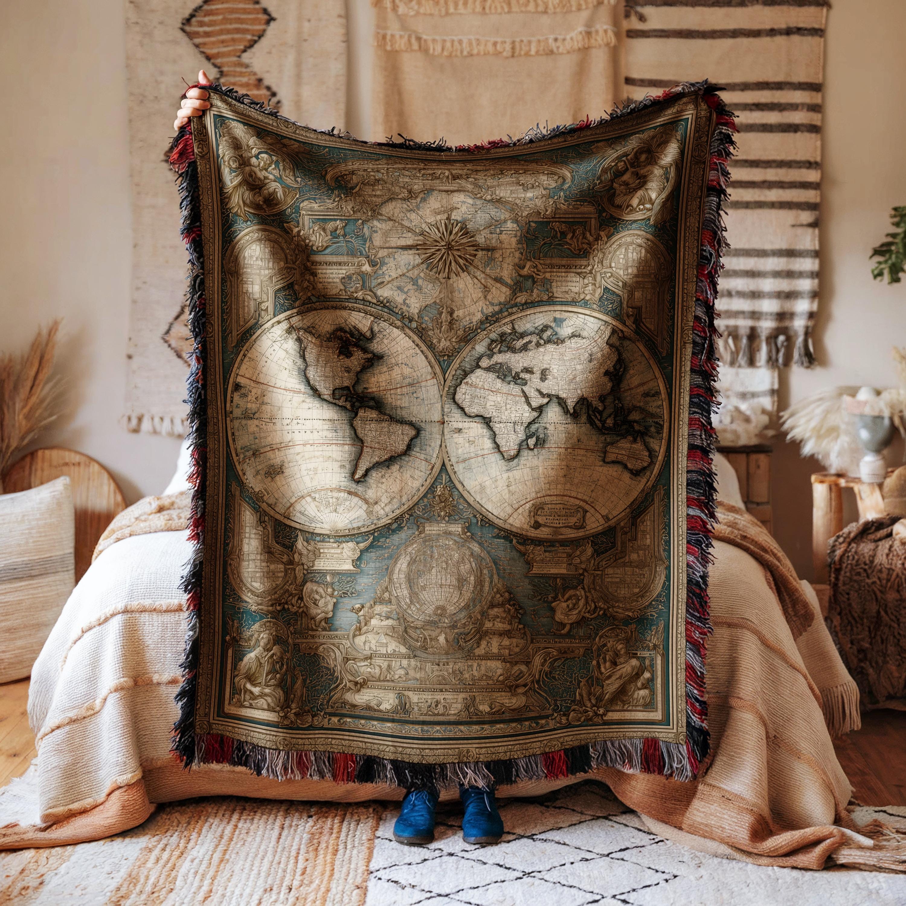 Blanket Antique World Map Vintage Historical Geography Globus Cozy ...