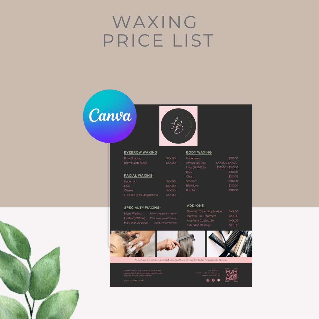 Editable Waxing Price List Template | Printable Beauty Salon Price ...