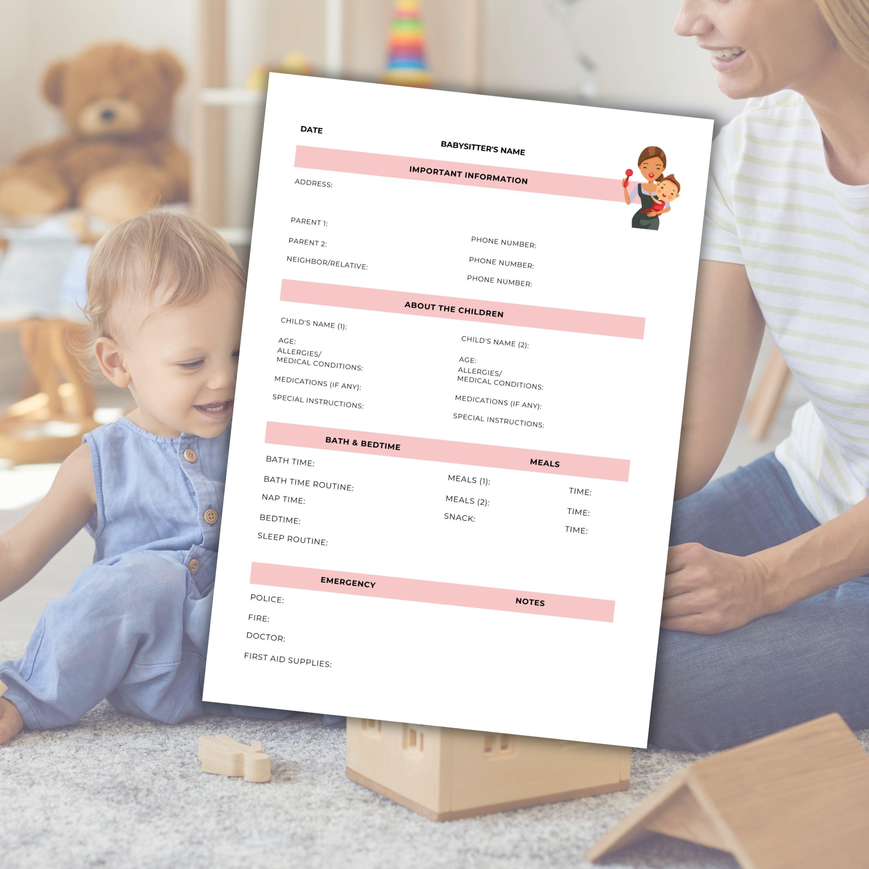 Printable Babysitter Checklist | Editable Childcare Template for ...