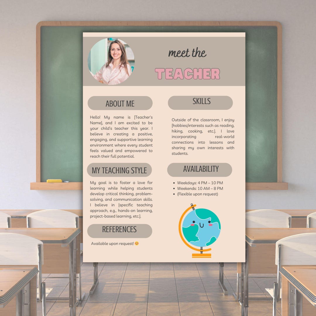 Teacher Resume Template, Back to School Introduction Flyer for Teachers ...