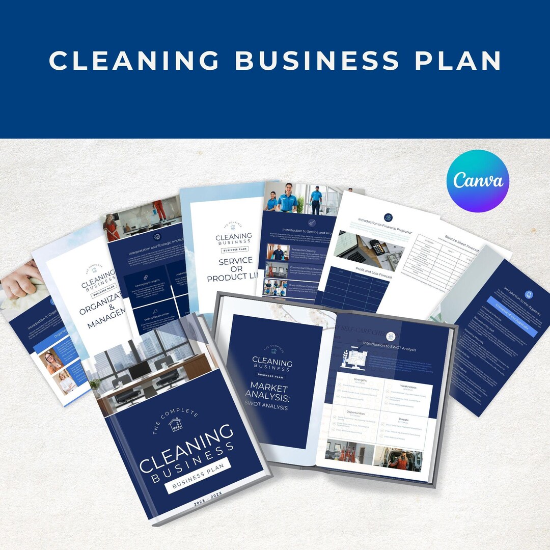 Business Plan Canva Template: Cleaning Business Startup Strategy Guide ...
